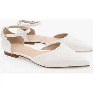 KAILEE P Bella Satin Pointed Toe Flats - White