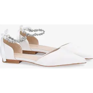 KAILEE P Bella Satin Pointed Toe Flats With Removable Ankle Strap - White
