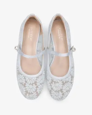 KAILEE P Zora Crochet Lace Mary Jane Flats - Light Blue