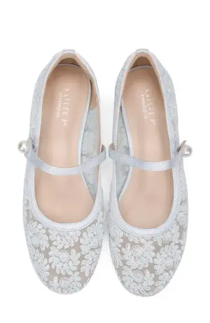 KAILEE P Zora Crochet Lace Mary Jane Flats - Light Blue