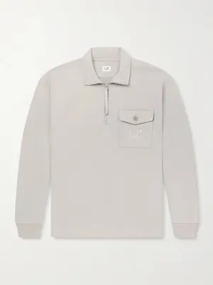 C.P. COMPANY Logo-embroidered Half-zip Cotton-fleece Sweatshirt