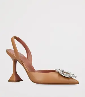Amina Muaddi Leather Begum Slingback Pumps 95 - Beige