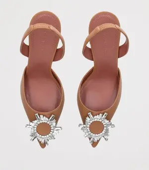 Amina Muaddi Leather Begum Slingback Pumps 95 - Beige