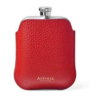 ASPINAL OF LONDON Stainless Steel And Leather Hip Flask - Red