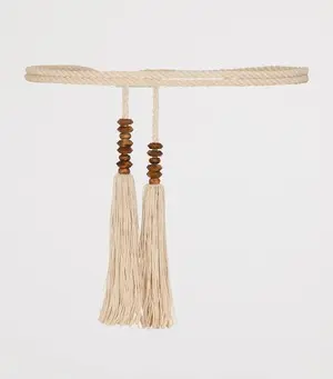 Balmain Cotton Rope Tie Belt With Wooden Beads And Fringe - Beige