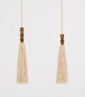 Balmain Cotton Rope Tie Belt With Wooden Beads And Fringe - Beige
