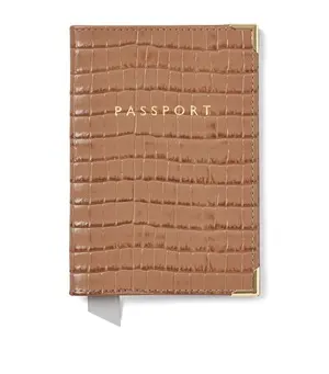 ASPINAL OF LONDON Croc-effect Leather Passport Cover - Brown