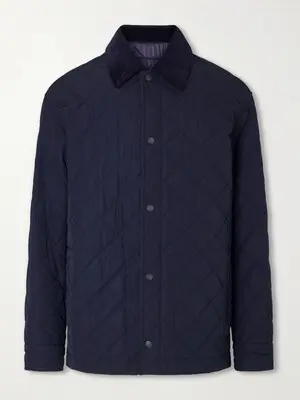 Purdey Corduroy-trimmed Padded Quilted Jacket - Blue