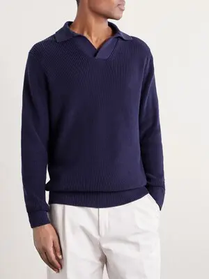 Thom Sweeney Cotton Polo Sweater - Blue
