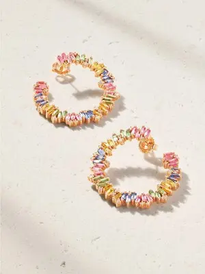 SUZANNE KALAN 18-karat Rose Gold Sapphire And Diamond Hoop Earrings - Multi