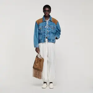 Sandro Leather And Suede Fringe Bag - Camel