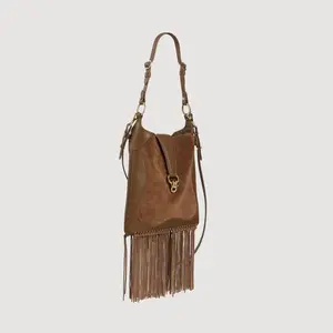 Sandro Leather And Suede Fringe Bag - Camel