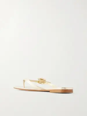 ROGER VIVIER Strass B Crystal-embellished Metallic Leather Sandals - Gold