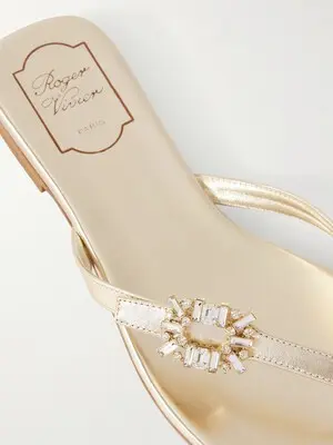ROGER VIVIER Strass B Crystal-embellished Metallic Leather Sandals - Gold