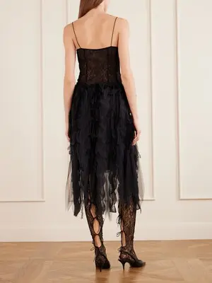 PAULINE DUJANCOURT Tulle-trimmed Brushed-knit Midi Skirt