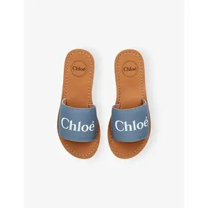 Chloé Logo-print Woven Slides - Blue