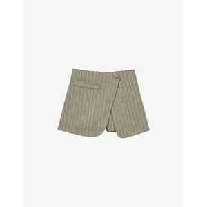Maje Wrap-front Pinstriped Linen-blend Shorts