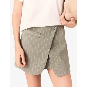 Maje Wrap-front Pinstriped Linen-blend Shorts