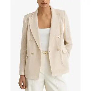 REISS Open-weave Double-breasted Cotton-blend Blazer