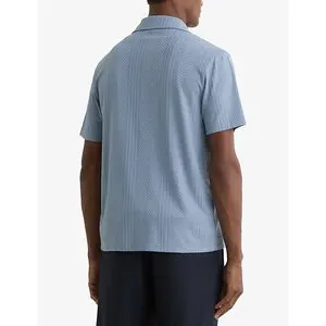 REISS Frederick Cuban-collar Jacquard Stretch-woven Shirt - Soft Blue