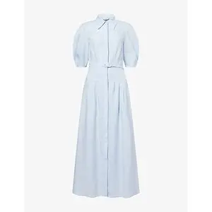 Gabriela Hearst Maude Belted Linen Shirt Dress - Light Blue