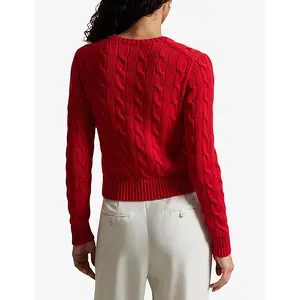 Polo Ralph Lauren Flag-intarsia Cable-knit Cotton Jumper - Rl2000 Red