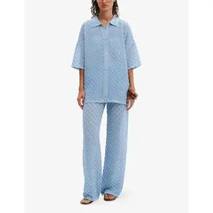 MALINA Alissa Wide-leg Knitted Trousers - Sky