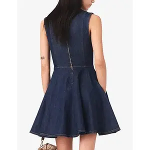 Maje Button-up Flared Denim Mini Dress - Navy