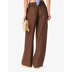 Maje Wide-leg Belted Linen Trousers - Brown