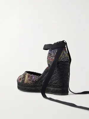 Missoni Eva 80 Striped Woven Wedge Sandals - Brown
