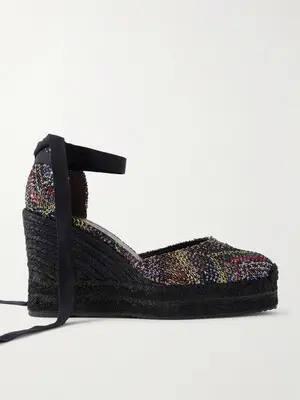 Missoni Eva 80 Striped Woven Wedge Sandals - Brown