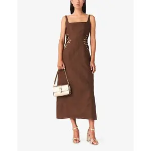 Maje Square-neck Cut-out Linen Maxi Dress