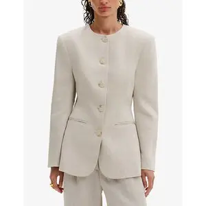 MALINA Carol Round-neck Linen Blazer - Sand