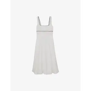 REISS Dorethea Contrast-trim Linen Midi Dress - Ivory