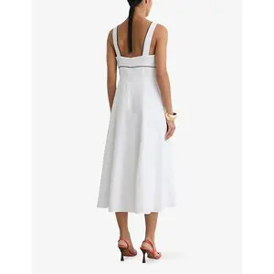 REISS Dorethea Contrast-trim Linen Midi Dress - Ivory