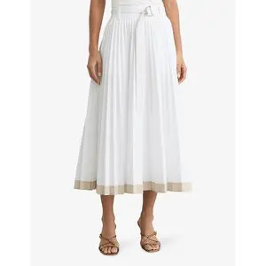 REISS Allora Pleated Woven Midi Skirt - Ivory