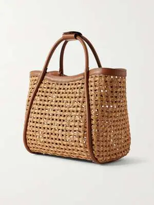 Max Mara Leather-trimmed Woven Raffia Tote