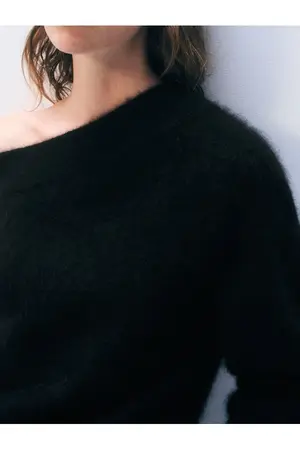 WHITE & WARREN Brushed Cashmere Off Shoulder Crewneck