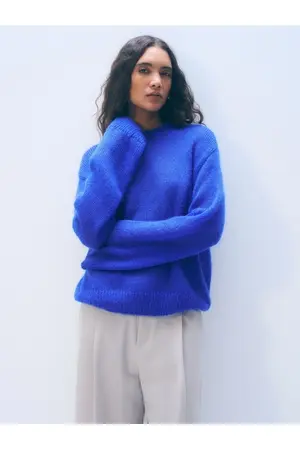 WHITE & WARREN Mohair Luxe Oversized Crewneck - Blue