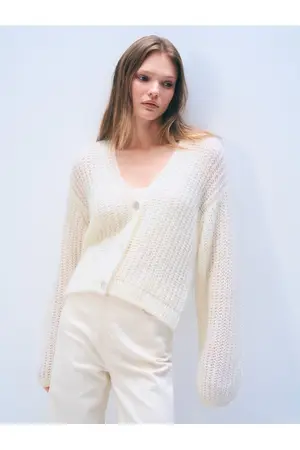 WHITE & WARREN Mohair Luxe Open Cardigan - Red