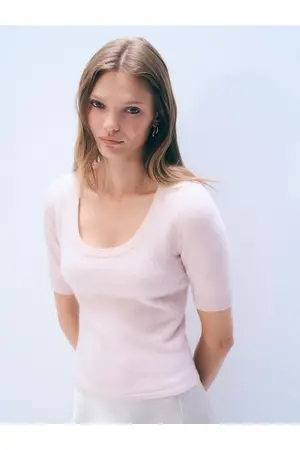WHITE & WARREN Cashmere Blend Scoop Neck Top - Pink