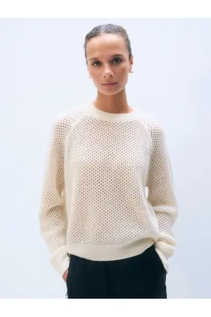 WHITE & WARREN Cashmere Mesh Crewneck Sweatshirt - White