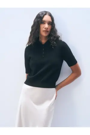 WHITE & WARREN Cashmere Button Polo - Black