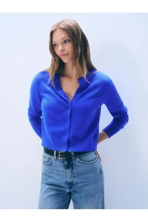 WHITE & WARREN Cashmere Crewneck Cardigan - Blue