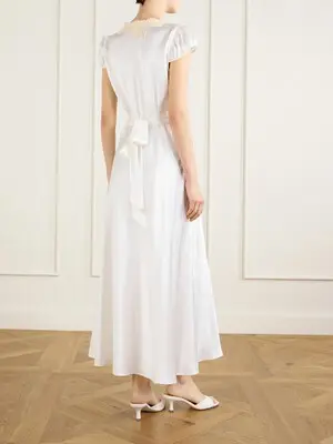 DÔEN Coraline Corded Lace-trimmed Silk-satin Midi Dress - White