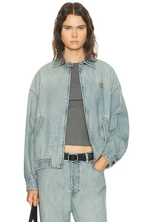 Miu Miu Chambray Zip-up Jacket - Celeste