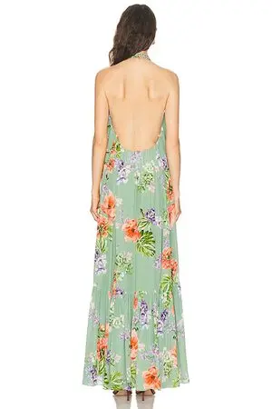 Hemant & Nandita Printed Halterneck Maxi Dress - Green