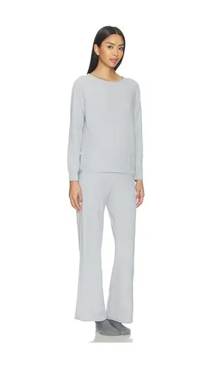 Barefoot Dreams Cozychic Jersey Pullover And Wide Leg Pant Set - Frost
