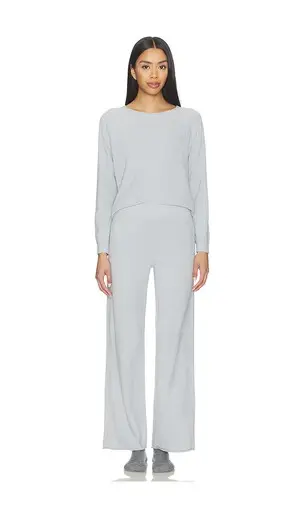Barefoot Dreams Cozychic Jersey Pullover And Wide Leg Pant Set - Frost