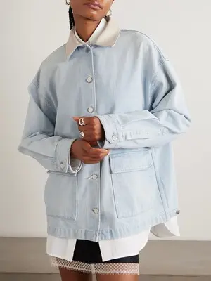 AGOLDE Maria Mcmanus Oversized Leather-trimmed Denim Jacket - Blue
